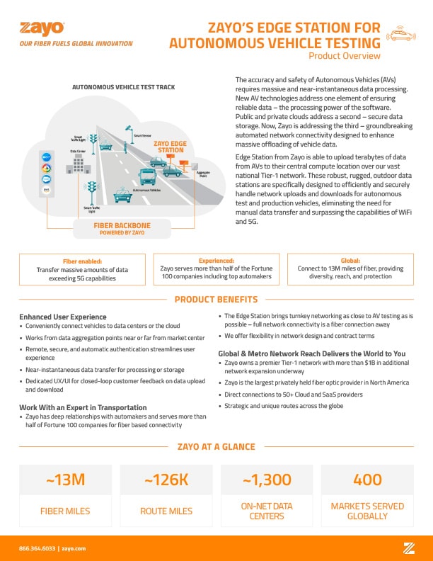 Zayo's Edge Station for Autonomous Vehicle Testing Product Overview - Zayo