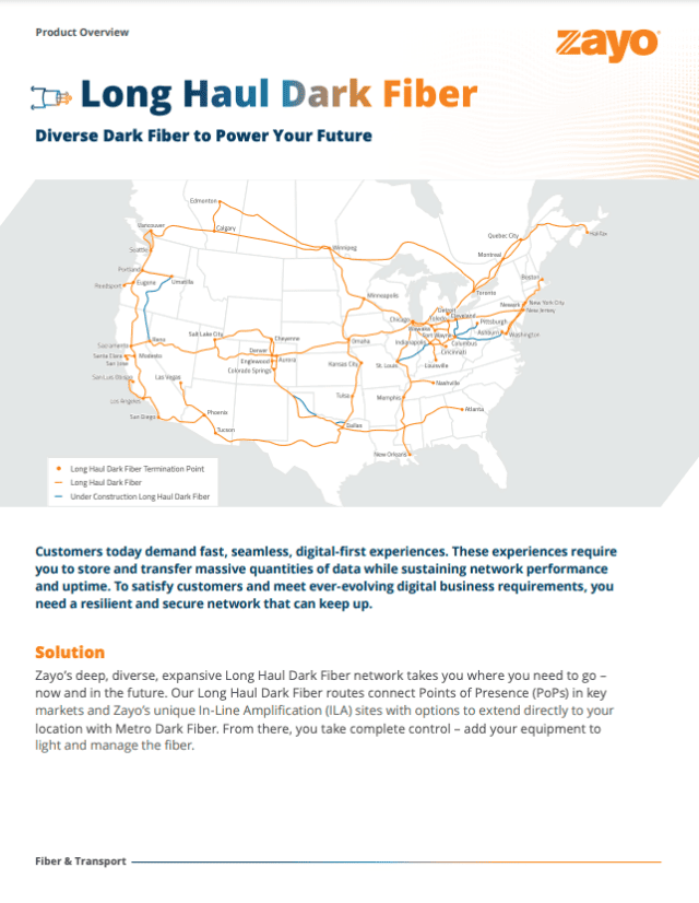 Zayo Long Haul Dark Fiber Optic Network Product Overview | Resource
