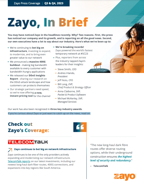 Zayo, In Brief 2H2023 | Resource | Zayo